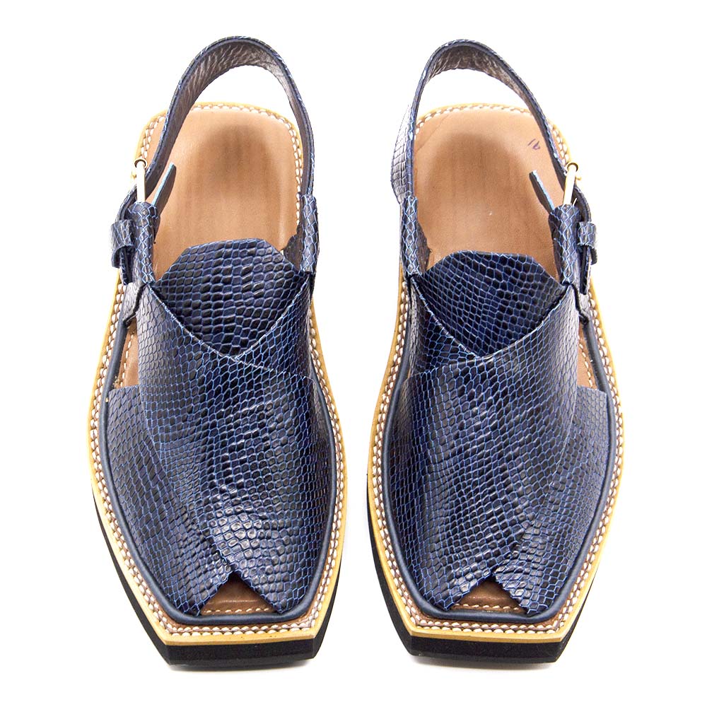 Premium Quality Lightweight Navy Blue Leather Kaptaan Chappal (Pre Ord